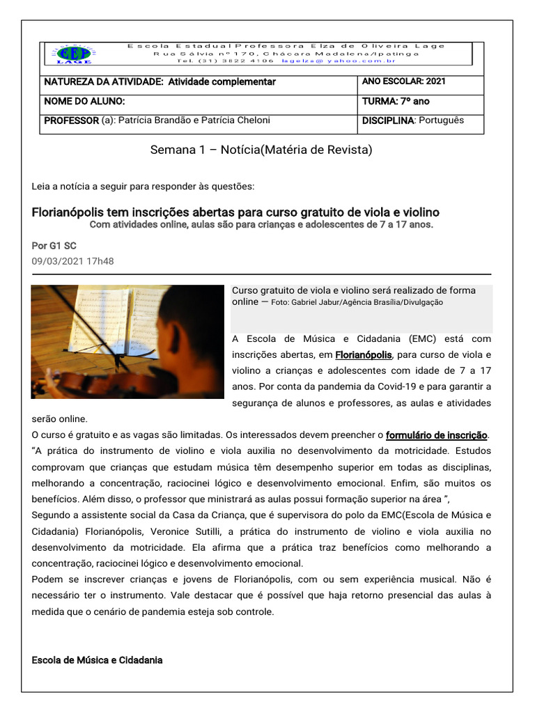 7ano Atividades Complementares PET 1 | PDF