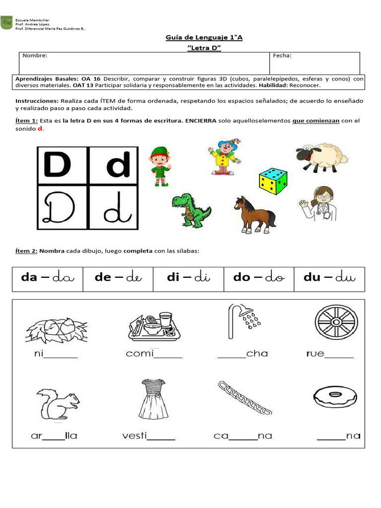 Guía Letra D | PDF | Estudios de idiomas extranjeros | Arte