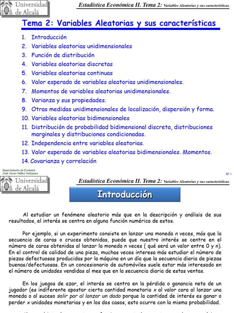 Tema 2 - Variables Aleatorias - Feb 2024 | PDF | Variable aleatoria | Teoría de probabilidad
