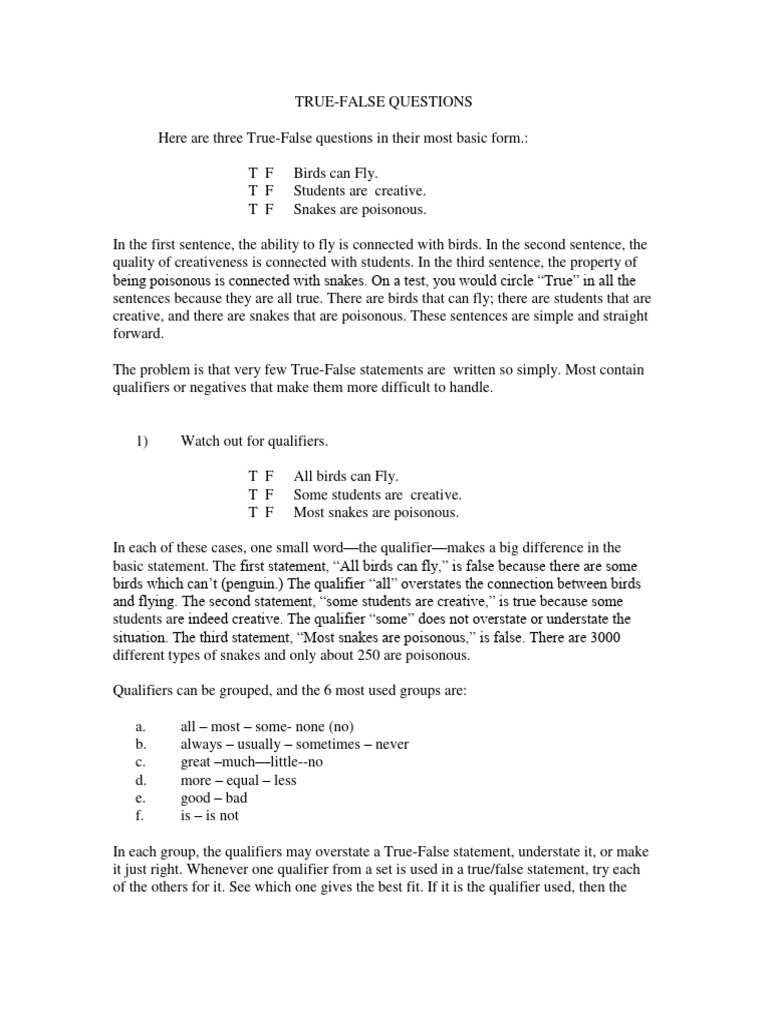 Truefalse Questions Pdf 