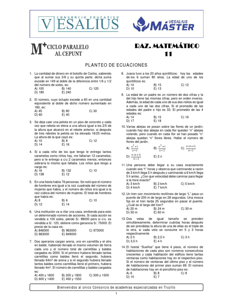 Raz. Mate. (11) Planteo de Ecuaciones 07-08-20 | PDF