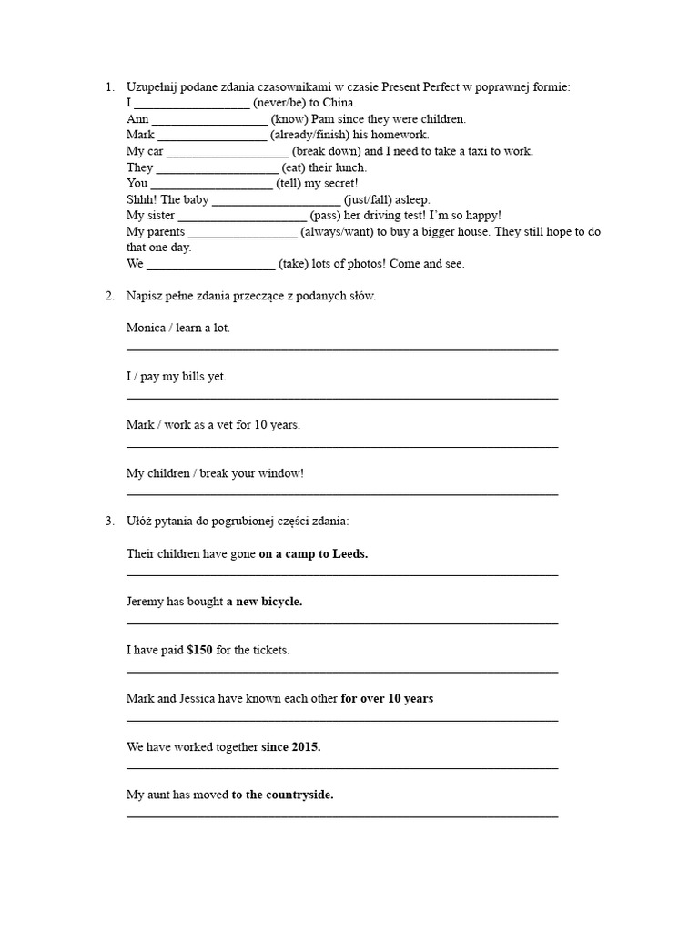 Present Perfect - Zadania | PDF | Language Arts & Discipline