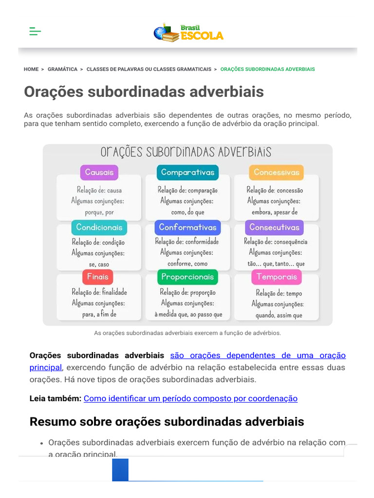 Orações subordinadas adverbiais_ classificação - Brasil Escola | PDF ...
