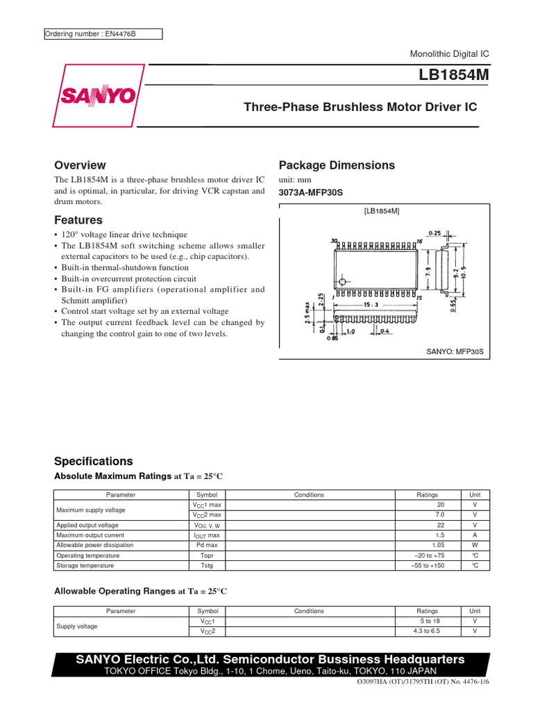 LB1854Three-Phase Brushless Motor Driver | PDF | Amplifier | Electrical ...