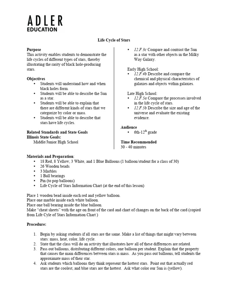 Life Cycle of Stars Activity Guide | PDF | Stars | Nuclear Fusion