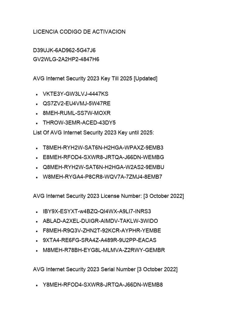 Licencia Codigo de Activacion Avg | PDF