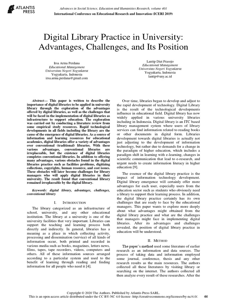 Digital Library Practice in University: Advantages, Challenges, and Its ...