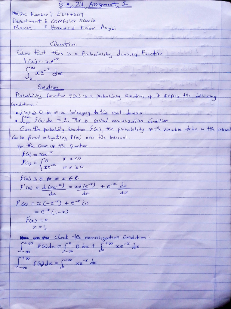 Sta 211 Assignment 1 | PDF