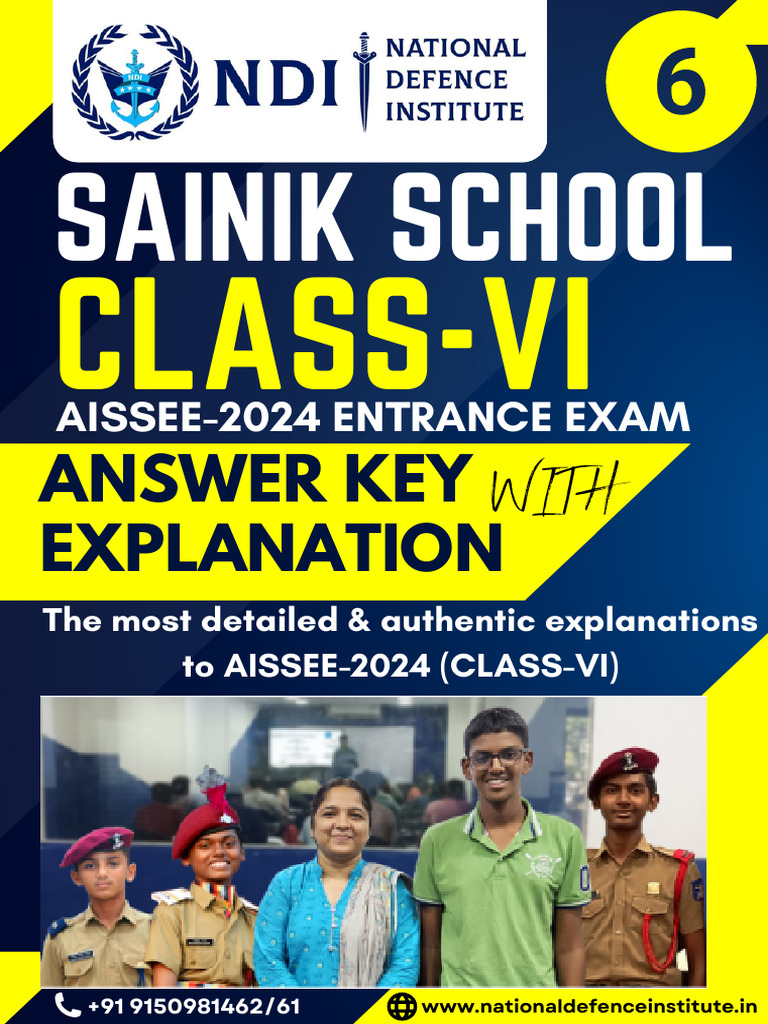 AISSEE 2024 Sainik Class 6 Answer Key | PDF | Adjective | Verb