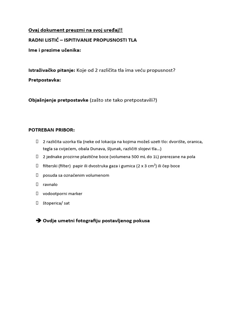 RADNI LISTIĆ - Propusnost Tla | PDF