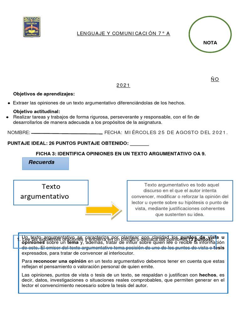 FICHA 3 OA 9 25 DE AGOSTO Corregida | PDF