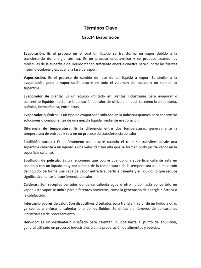 Términos Clave Cap 14 | PDF | Líquidos | Evaporación