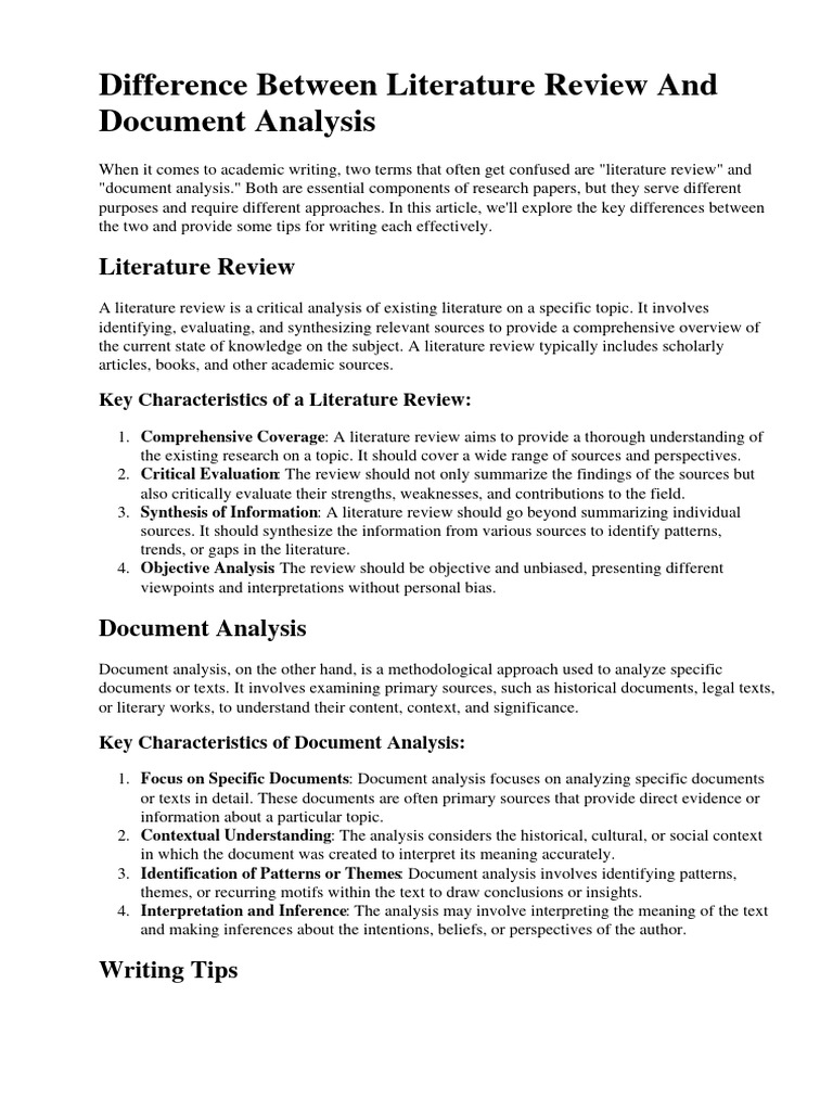 Difference Between Literature Review And Document Analysis PDF