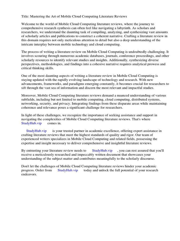 Mobile Cloud Computing Literature Review | PDF | Cloud Computing | Big Data Mobile Cloud Computing Literature Review | PDF | Cloud Computing | Big Data