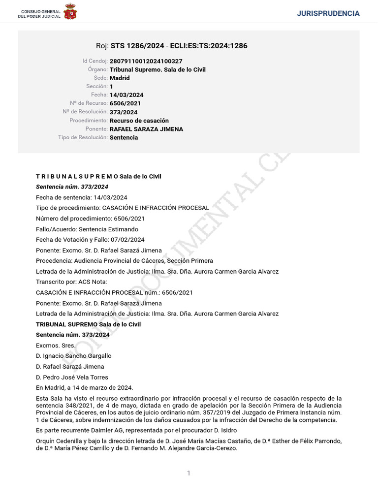 STS 1286 2024 | PDF | Caso de ley | Daños y perjuicios
