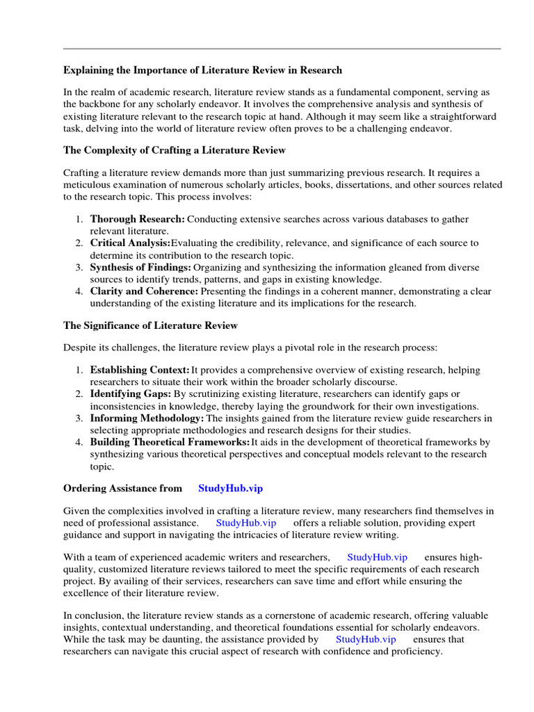 Explain The Important of Literature Review in Research | PDF ...