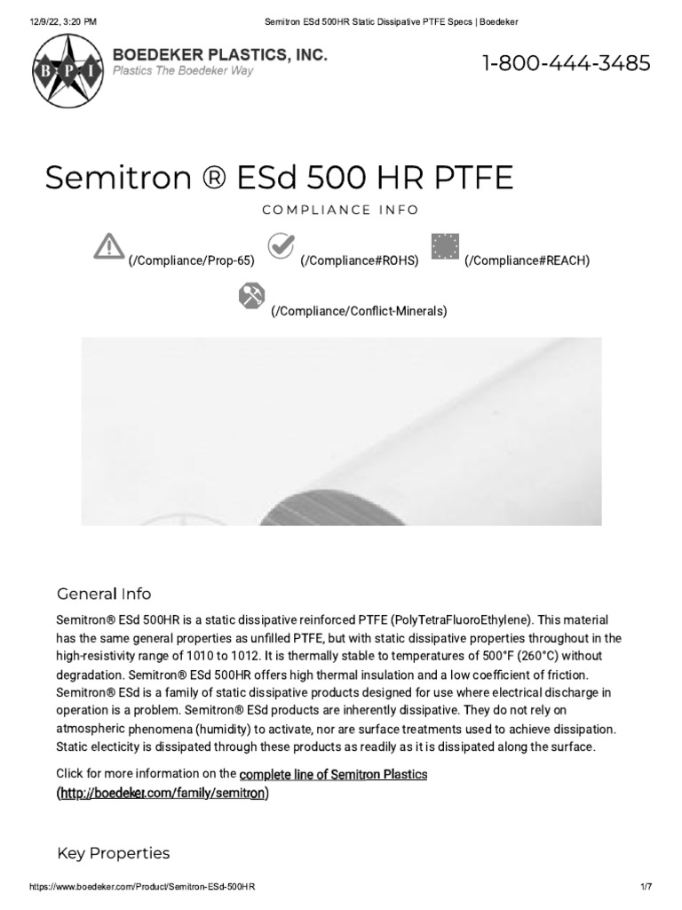 Semitron ESd 500HR Static Dissipative PTFE Specs - Boedeker | PDF