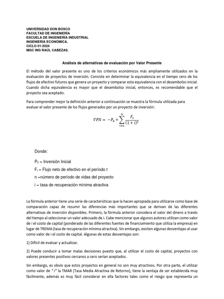 Análisis Por Valor Presente | PDF | Valor presente neto | Business