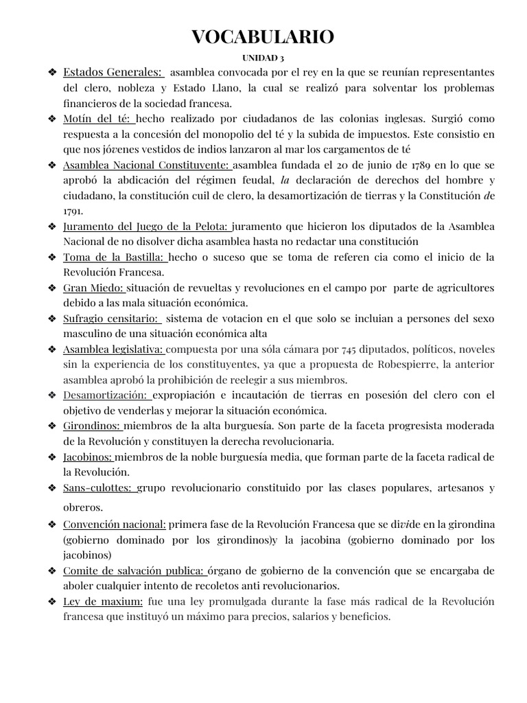 Vocabulario de la Revolución Francesa | PDF | revolución Francesa ...