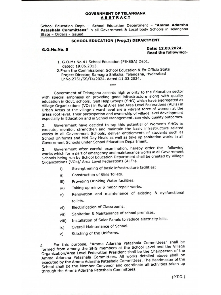 G.O 05 - APC (Amma Adarsha Patashala Committee) | PDF