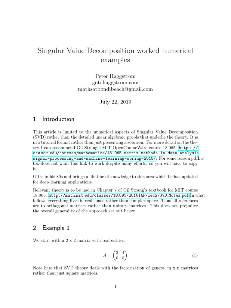 Singular Value Decomposition Worked Numerical Examples | PDF ...