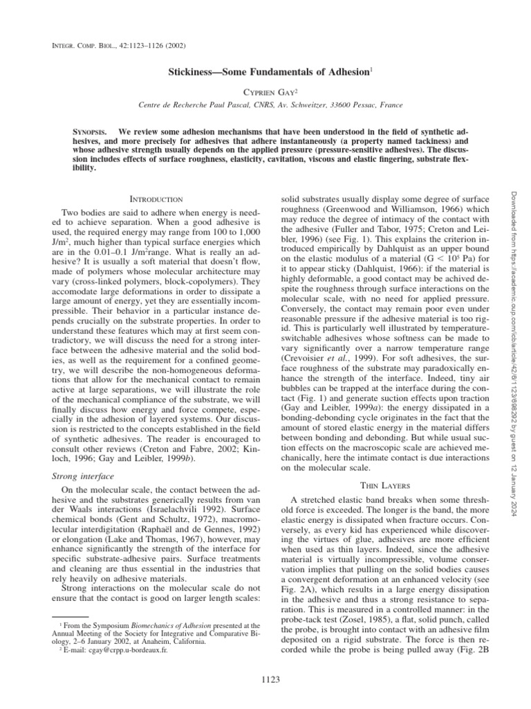 Stickiness-Some Fundamentals of Adhesion1 | PDF | Adhesive | Adhesion