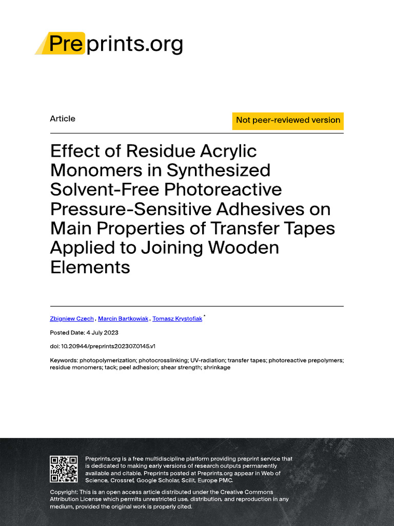 Effect of Resisudes Acrylic Monomers | PDF | Adhesive | Polymers