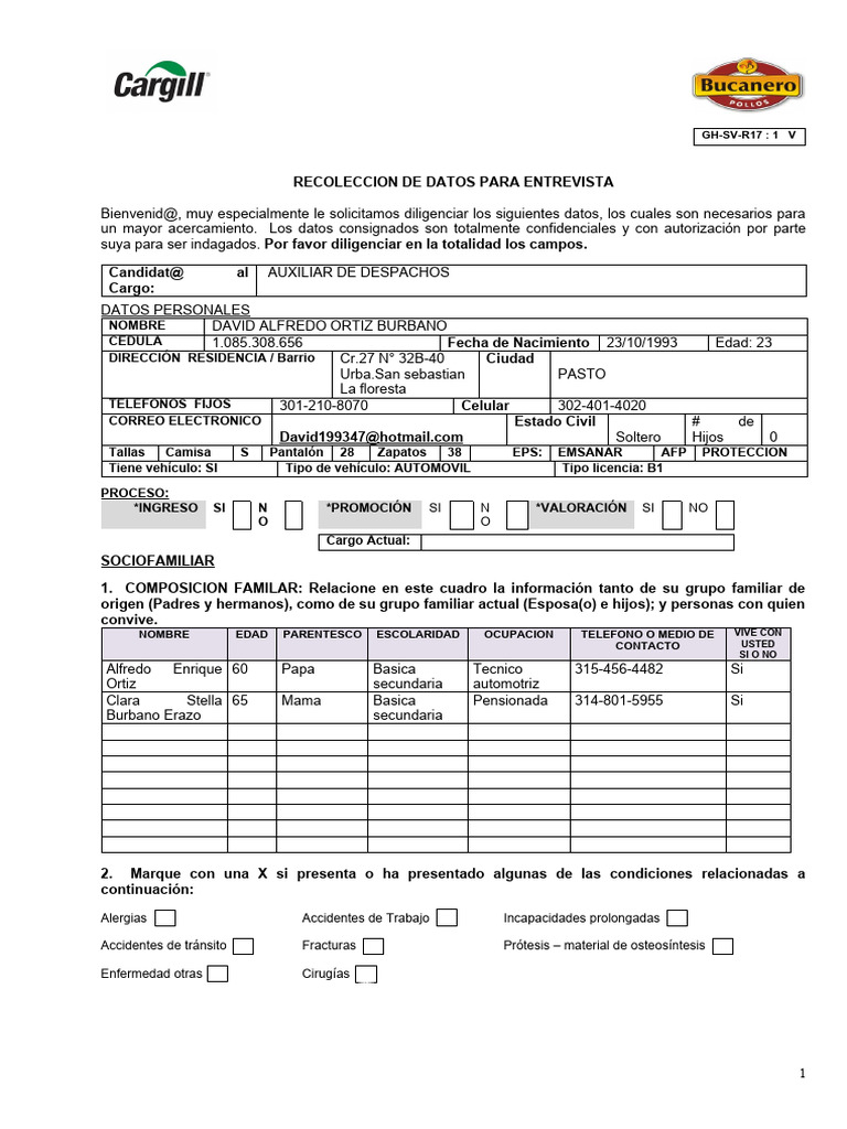 Formato Recolección de Datos para Entrevista. | PDF