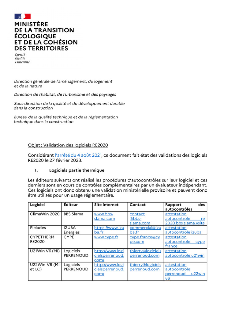 2023-02-27 Validation Logiciels Re2020 | PDF