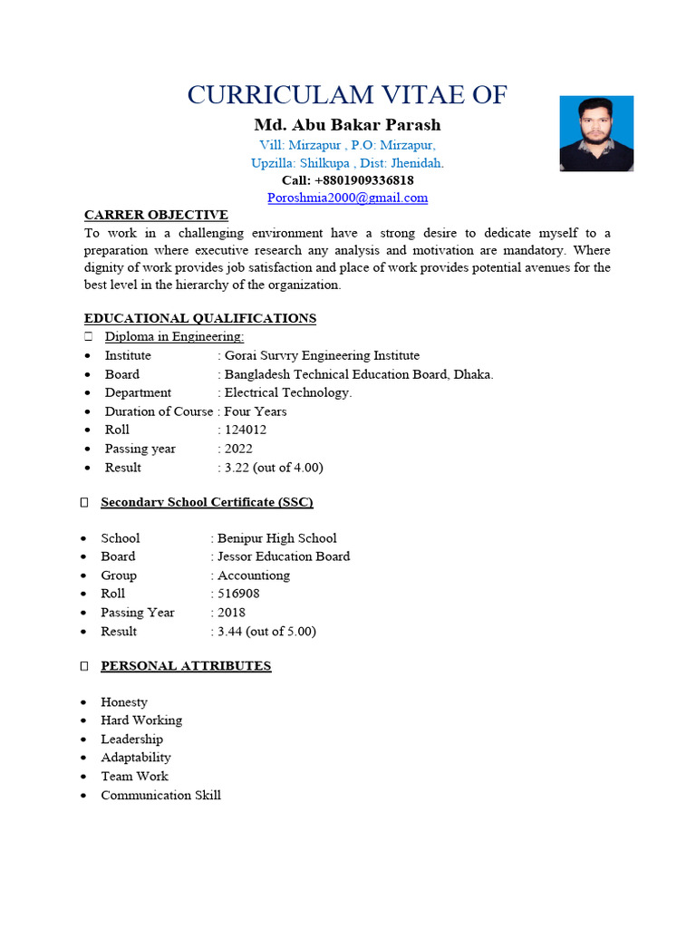 Curriculam Vitae of | PDF | Curriculum