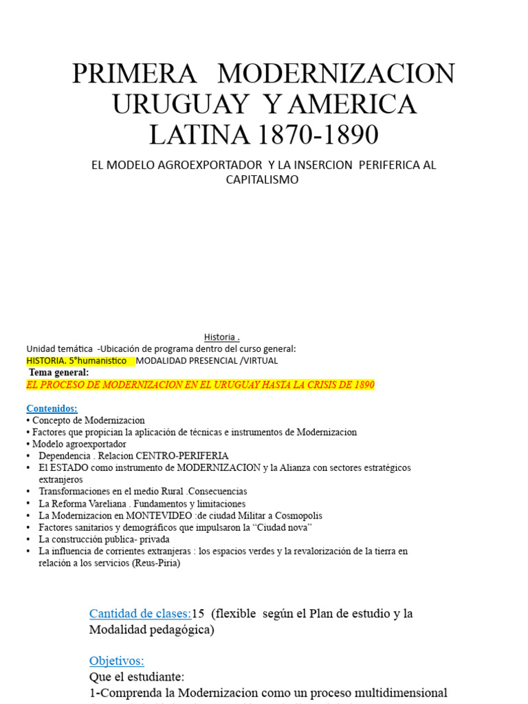Primera Modernizacion Uruguay y America Latina 1870-1890 | Descargar ...
