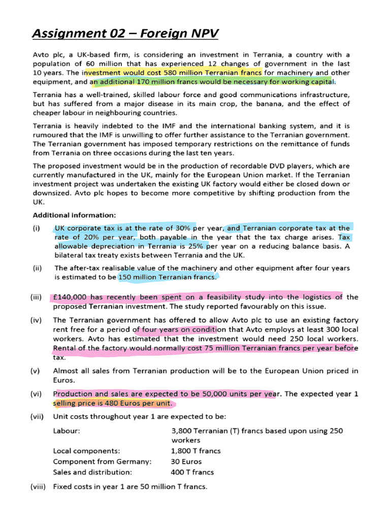 Foreign NPV Assignment | PDF