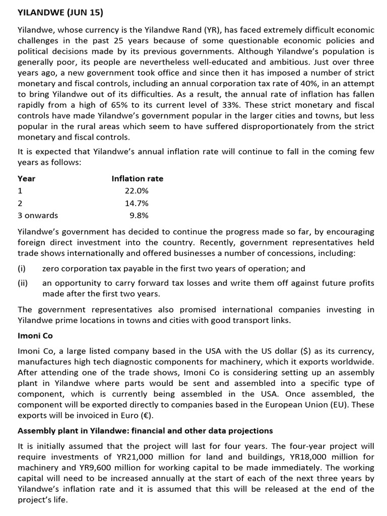 Foreign NPV Yilandwe - 105335 | PDF | Taxes | Inflation