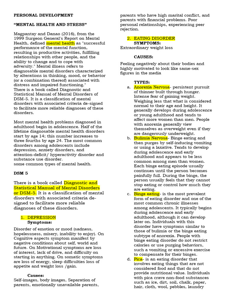Mental Health and Stress Guide | PDF | Mental Disorder | Anorexia Nervosa