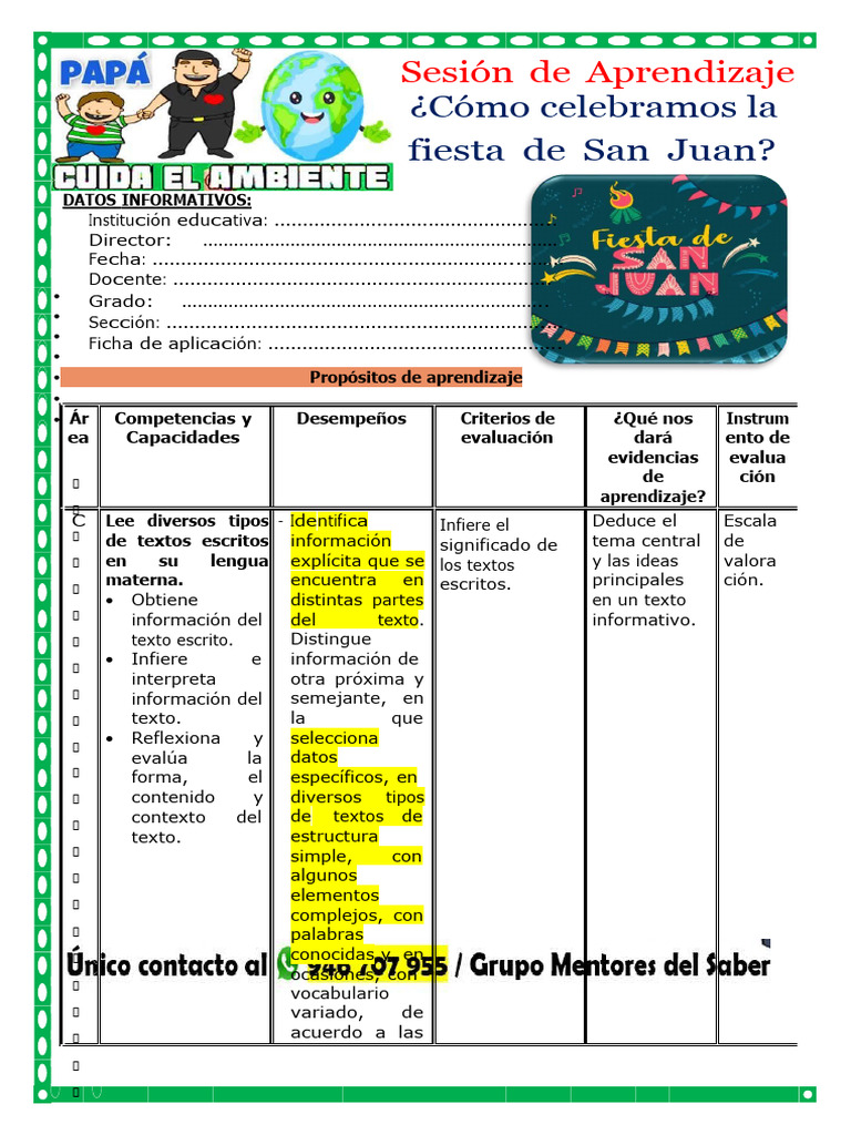 3° Sesión Día 1 Com Cómo Celebramos La Fiesta de San Juan Unidad 4 ...