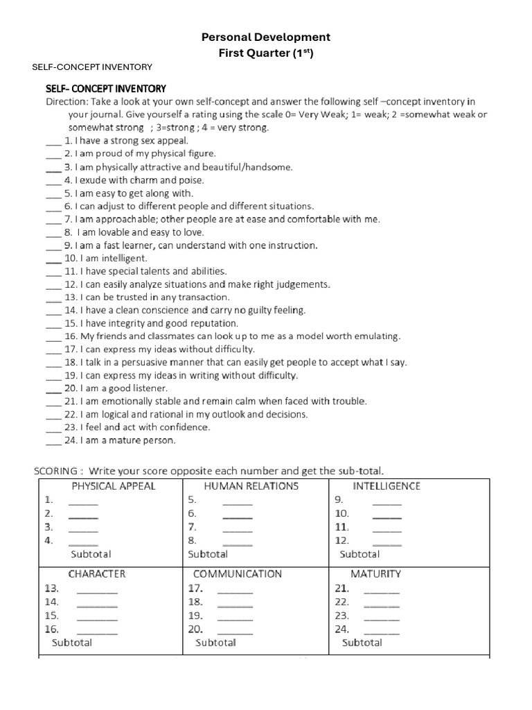 Personal-Development-1 (3RD Quarter) | PDF | Self Concept | Experience