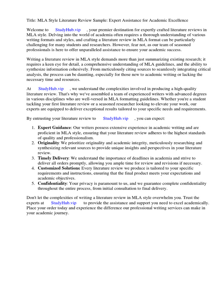 Mla Style Literature Review Sample | Download Free PDF | Tourism ...
