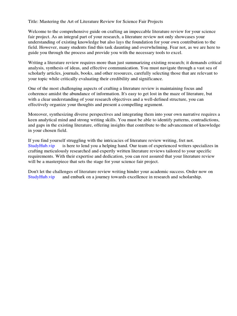 Literature Review Example for Science Fair | PDF | Science | Essays