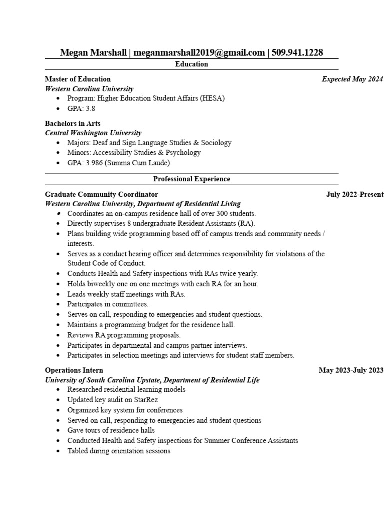 Megan Marshall Resume 2024 | PDF
