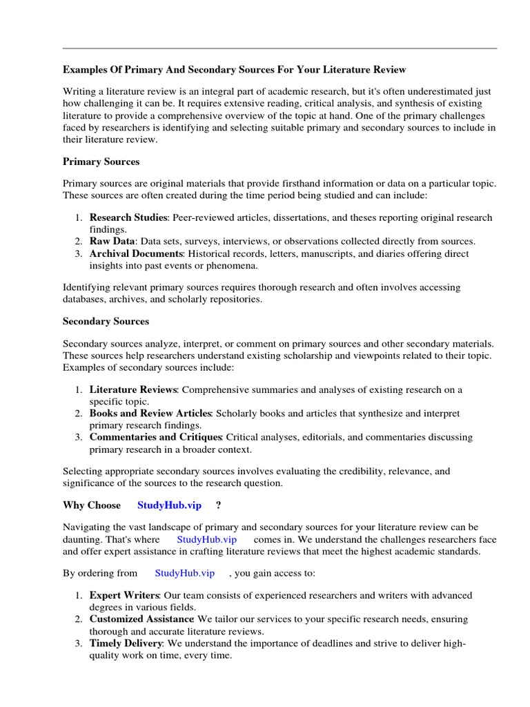 Examples of Primary and Secondary Sources of Literature Review | PDF ...