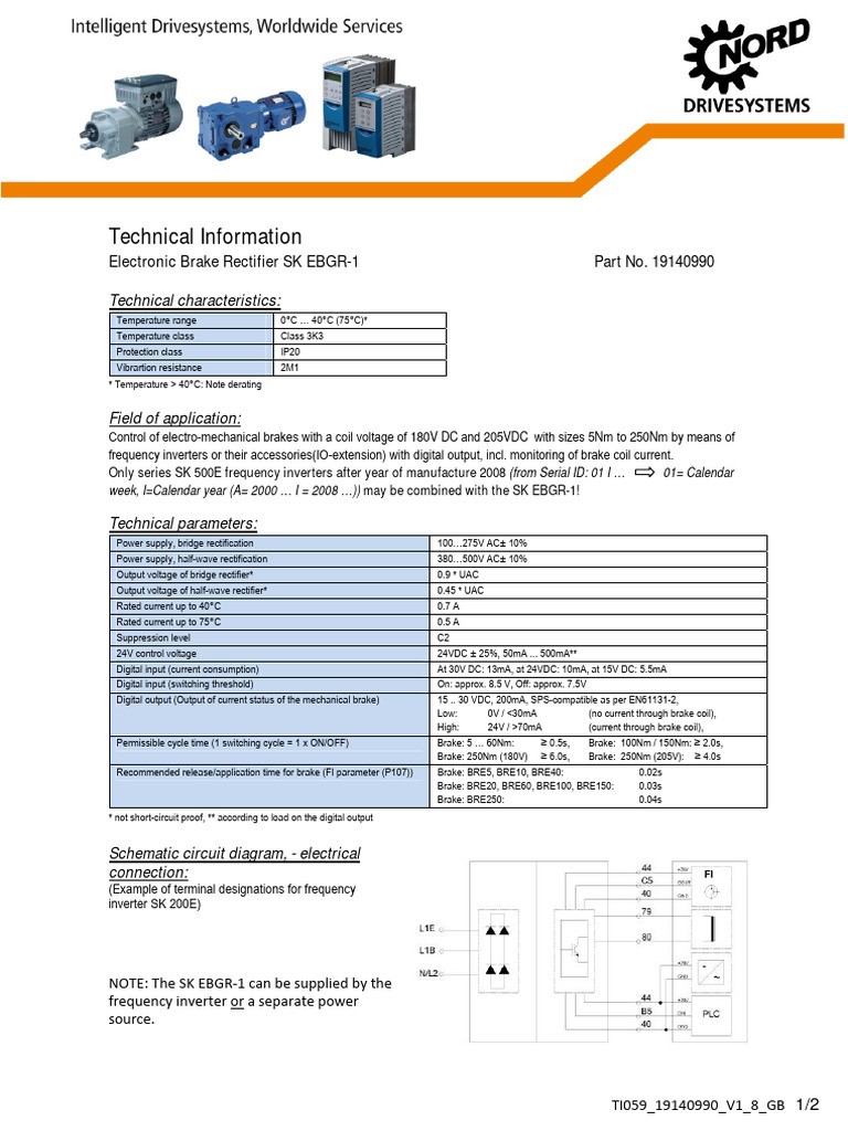 Technical Information: Electronic Brake Rectifier SK EBGR-1 Part No. 19140990 | PDF | Rectifier ...