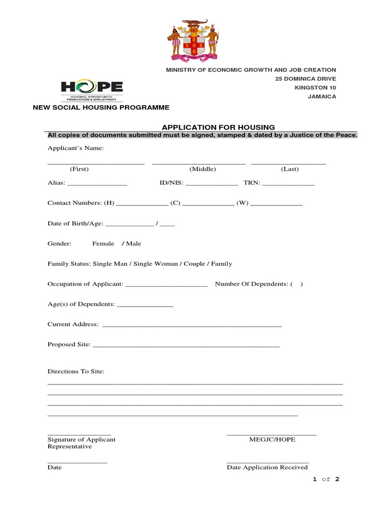 Housing Application for Jamaica Program | PDF | Justice | Crime & Violence