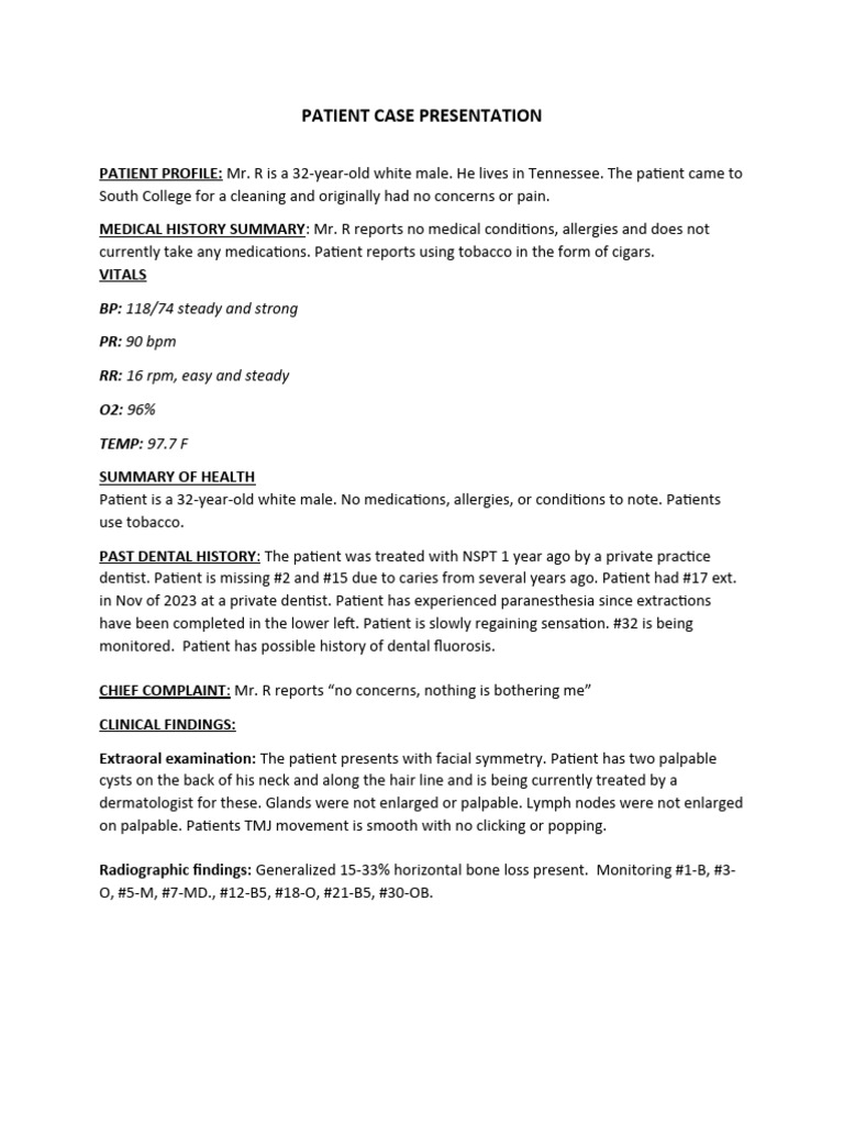 Patient Case Presentation-1 | Download Free PDF | Periodontology | Oral Hygiene