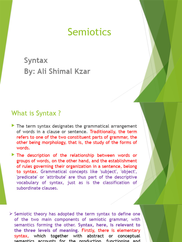 Semiotics - PPTX Syntax | PDF | Syntax | Semantics