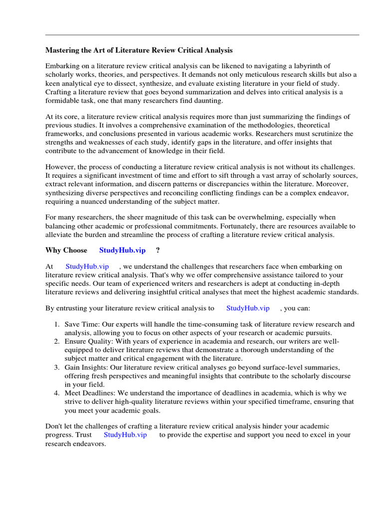 Literature Review Critical Analysis | PDF | Essays | Critical Thinking