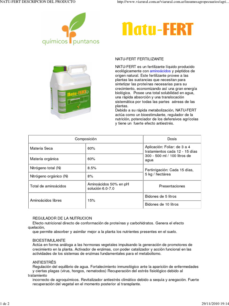 Natu-Fert Descripcion Del P.. | PDF | Nutrición | Dieta y nutrición