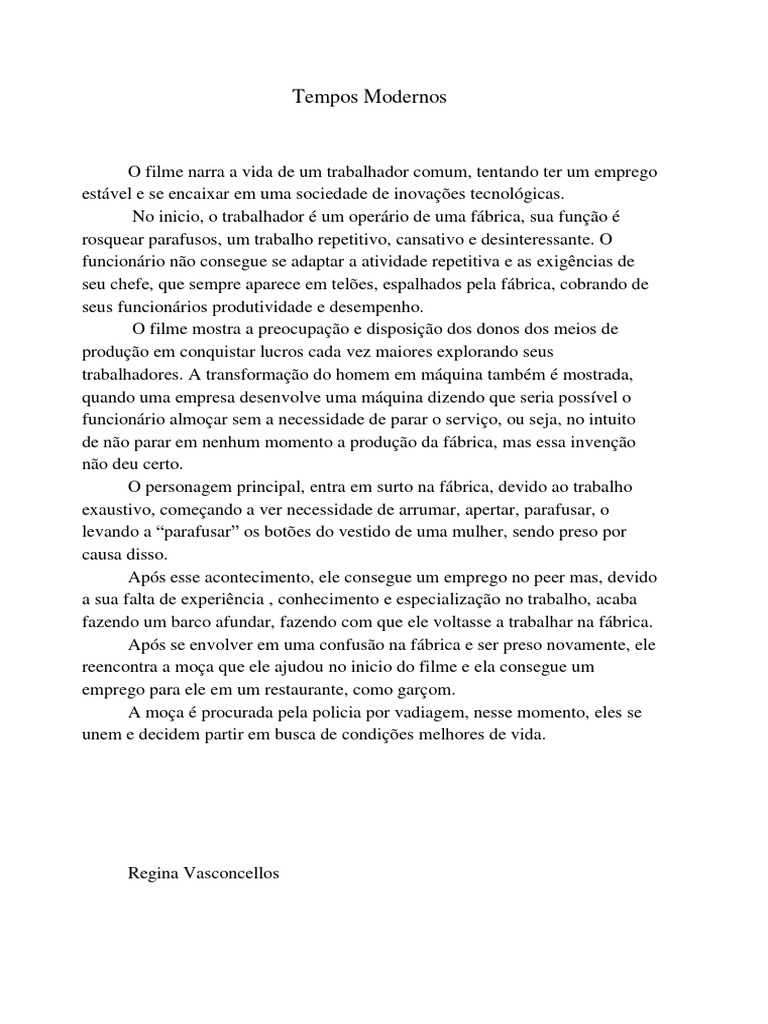 Vida de um trabalhador em Tempos Modernos | PDF