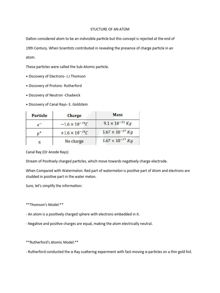 Stucture of An Atom | PDF | Atoms | Atomic Nucleus