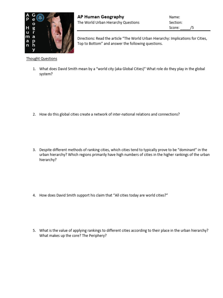 The World Urban Hierarchy Questions | PDF | Social Science