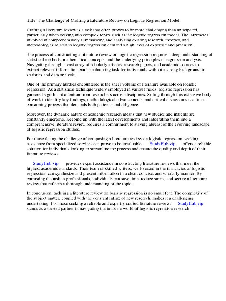 Literature Review On Logistic Regression Model | PDF | Logistic Regression | Linear Regression